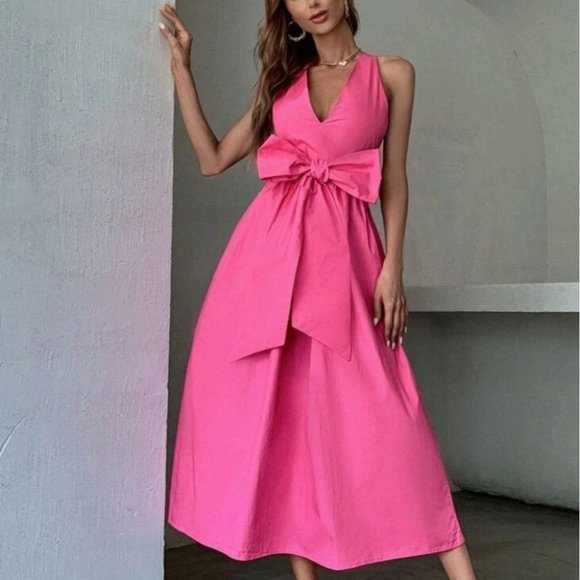 Undefined | Dresses | Punch Pink Bow Dress | Poshmark